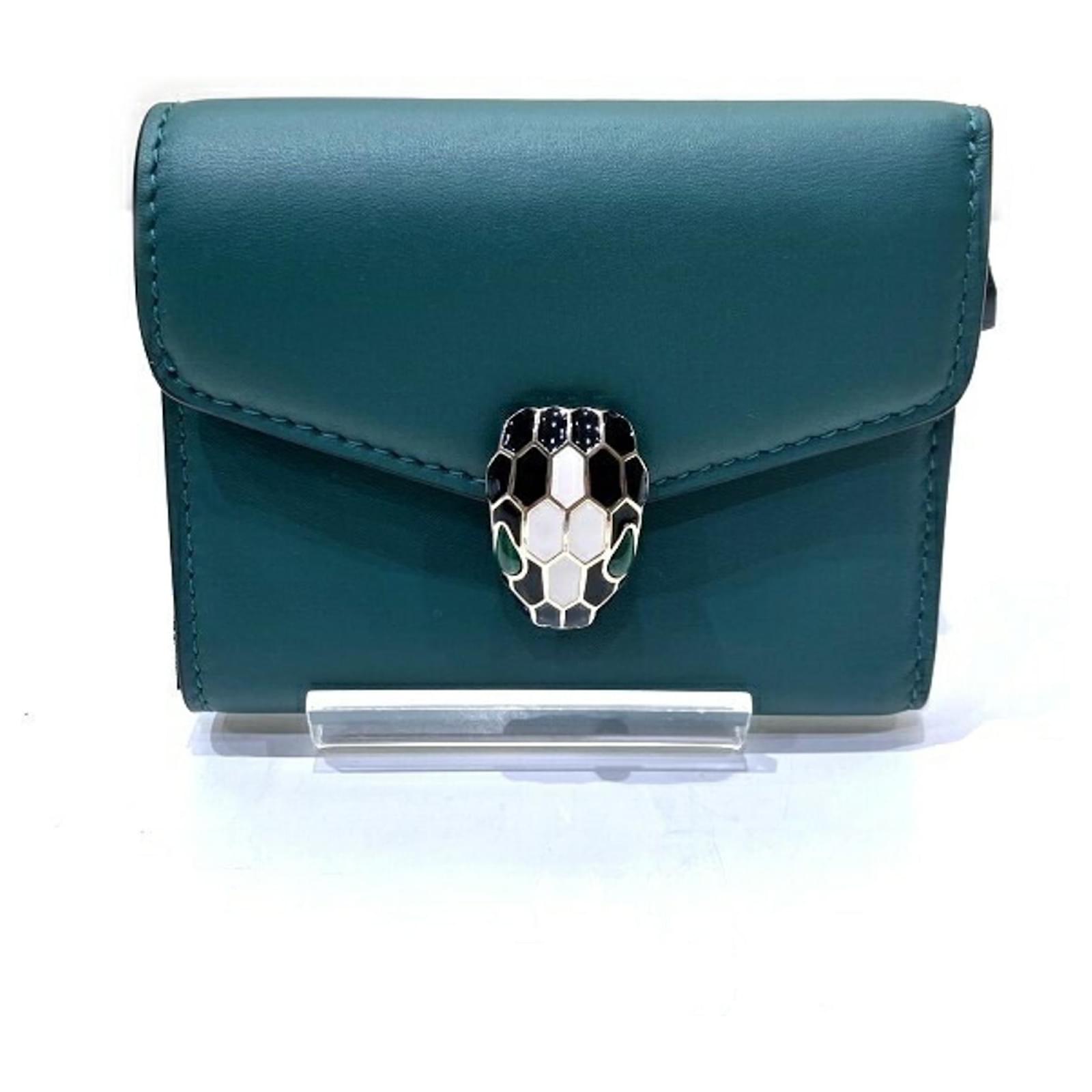 Bulgari Bvlgari Serpenti Forever Green Snakehead Tri-fold Wallet ...