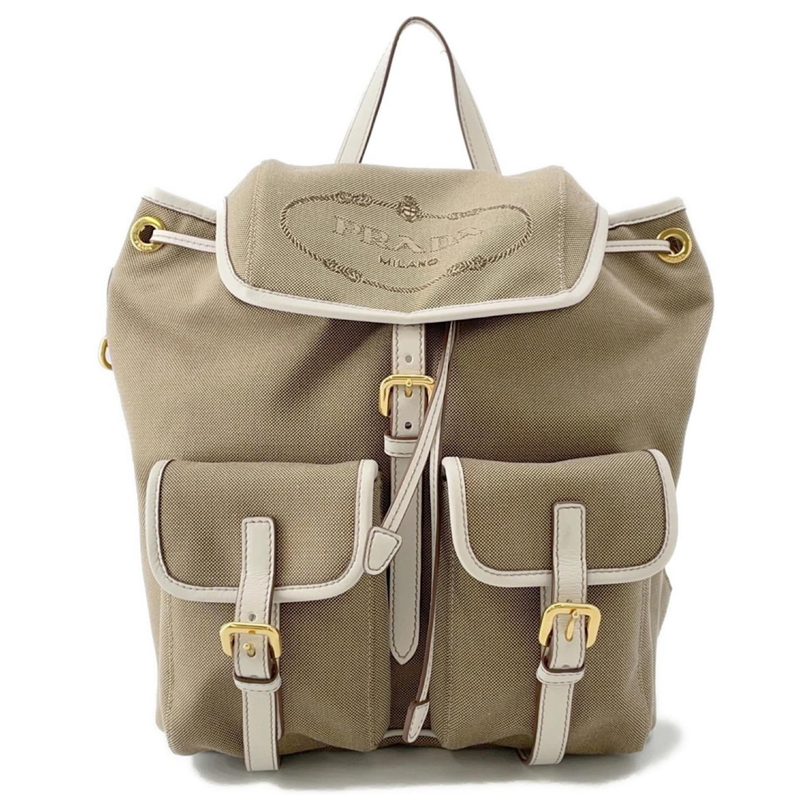 Prada Jacquard Canvas Backpack Beige Cloth ref.2632425 - Joli Closet
