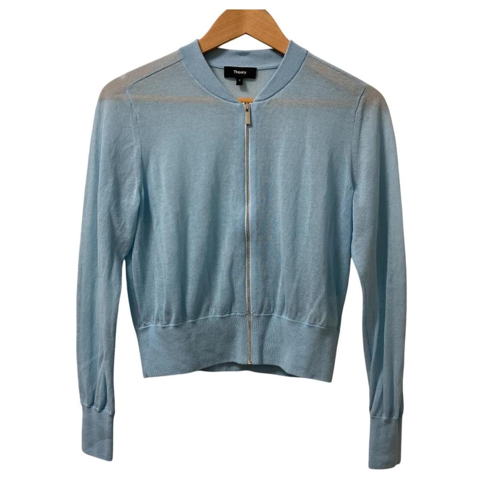 Theory AIRY COTTON SHEER BOMBER Knit Jacket Blue Light blue ref ...