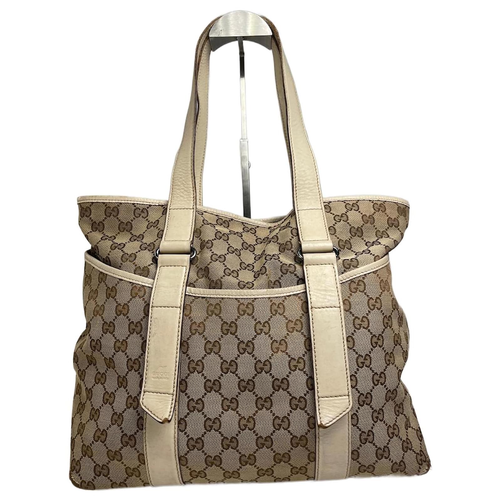 Vintage Gucci Monogram Handbag Beige Brown White Cotton ref.2637285 ...