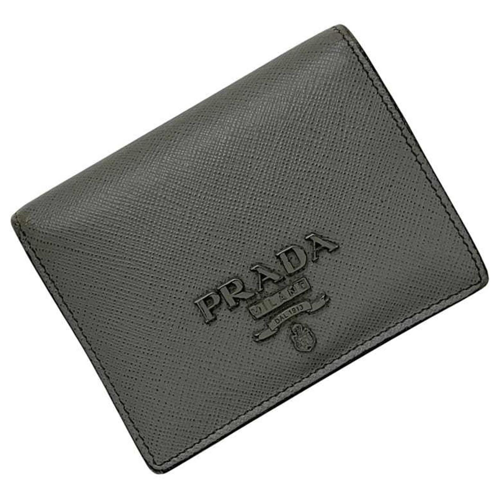 Saffiano Prada Gray Bifold Wallet Brown Leather ref.2643856 - Joli Closet