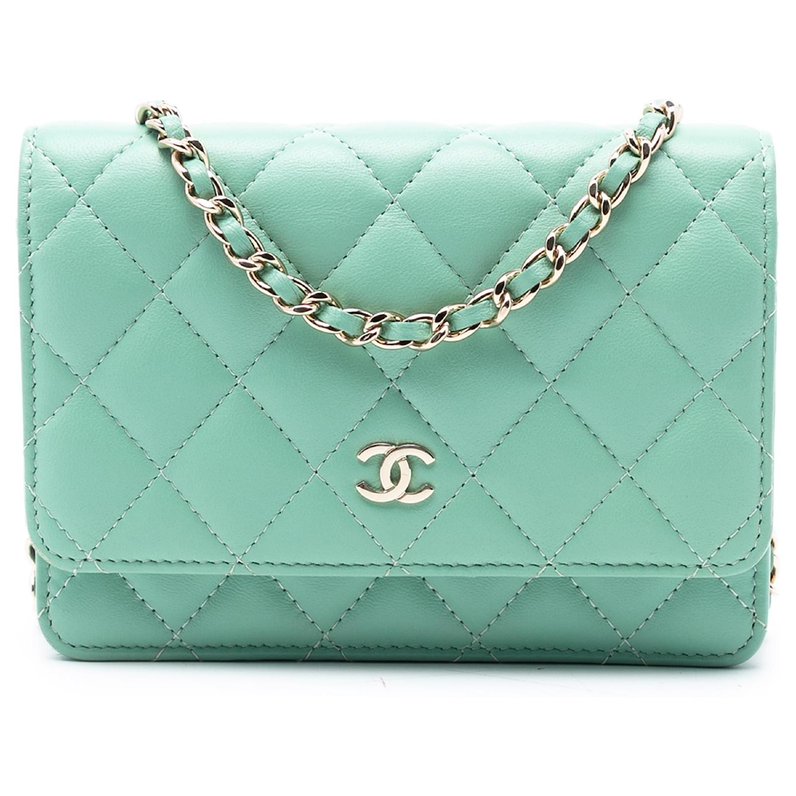 Chanel Green Mini CC Quilted Lambskin Wallet On Chain Light green ...