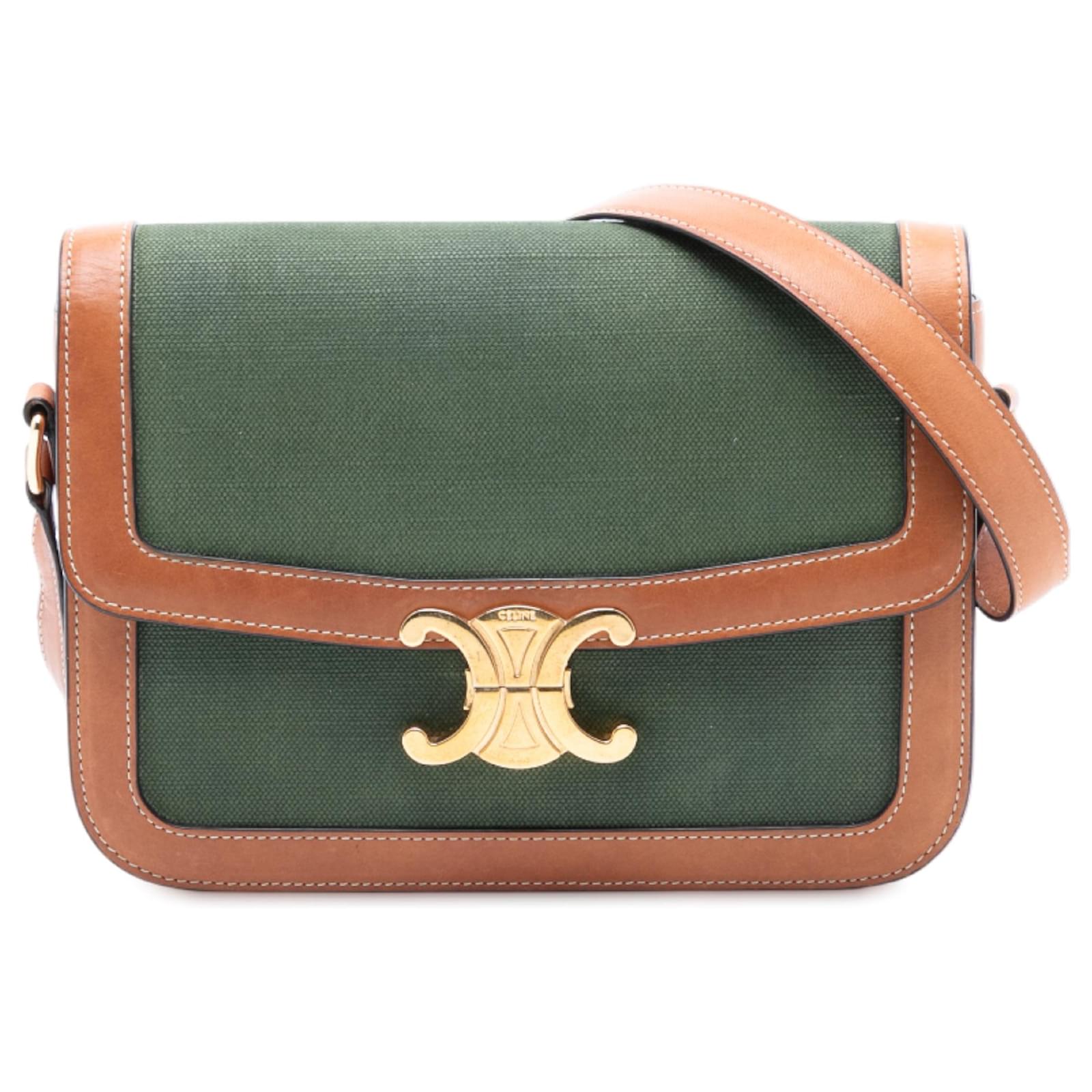 Céline Celine Green Teen Canvas and Calfskin Triomphe Crossbody Pony ...