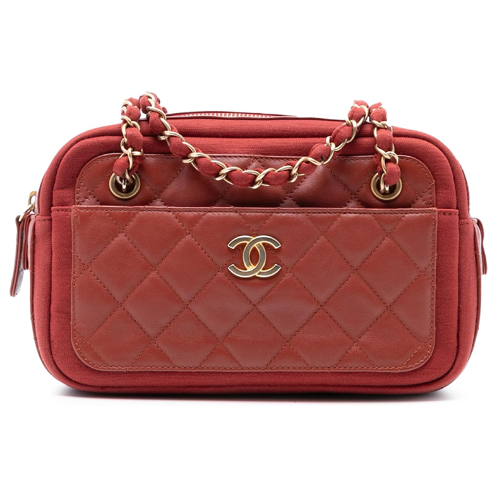 Chanel Red Paris Hamburg Quilted Lambskin and Jersey Camera Case ...