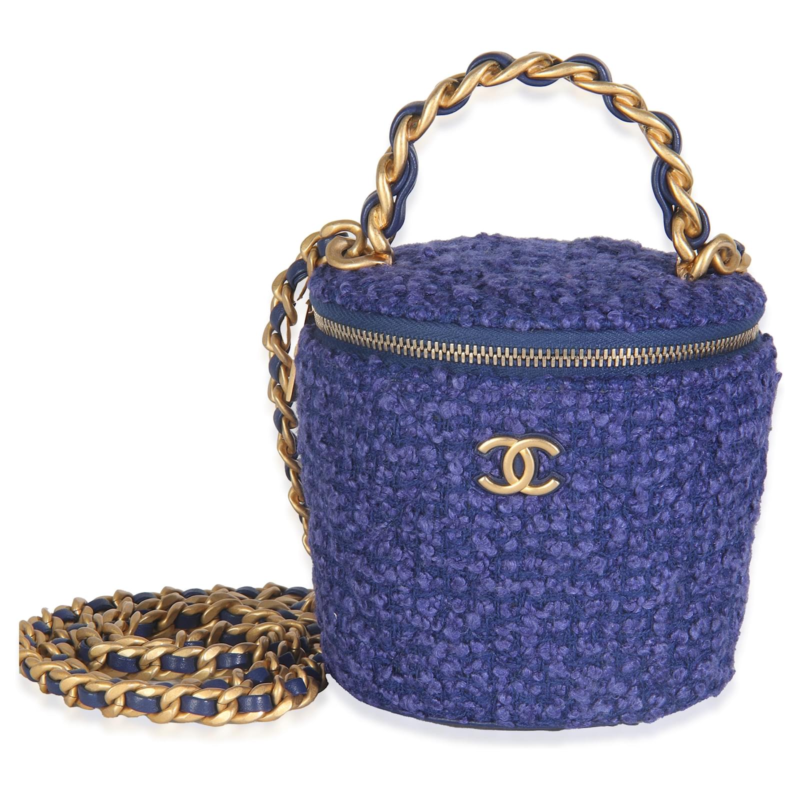 Chanel Blue Quilted Tweed Afternoon Tea Top Handle Vanity Case With ...