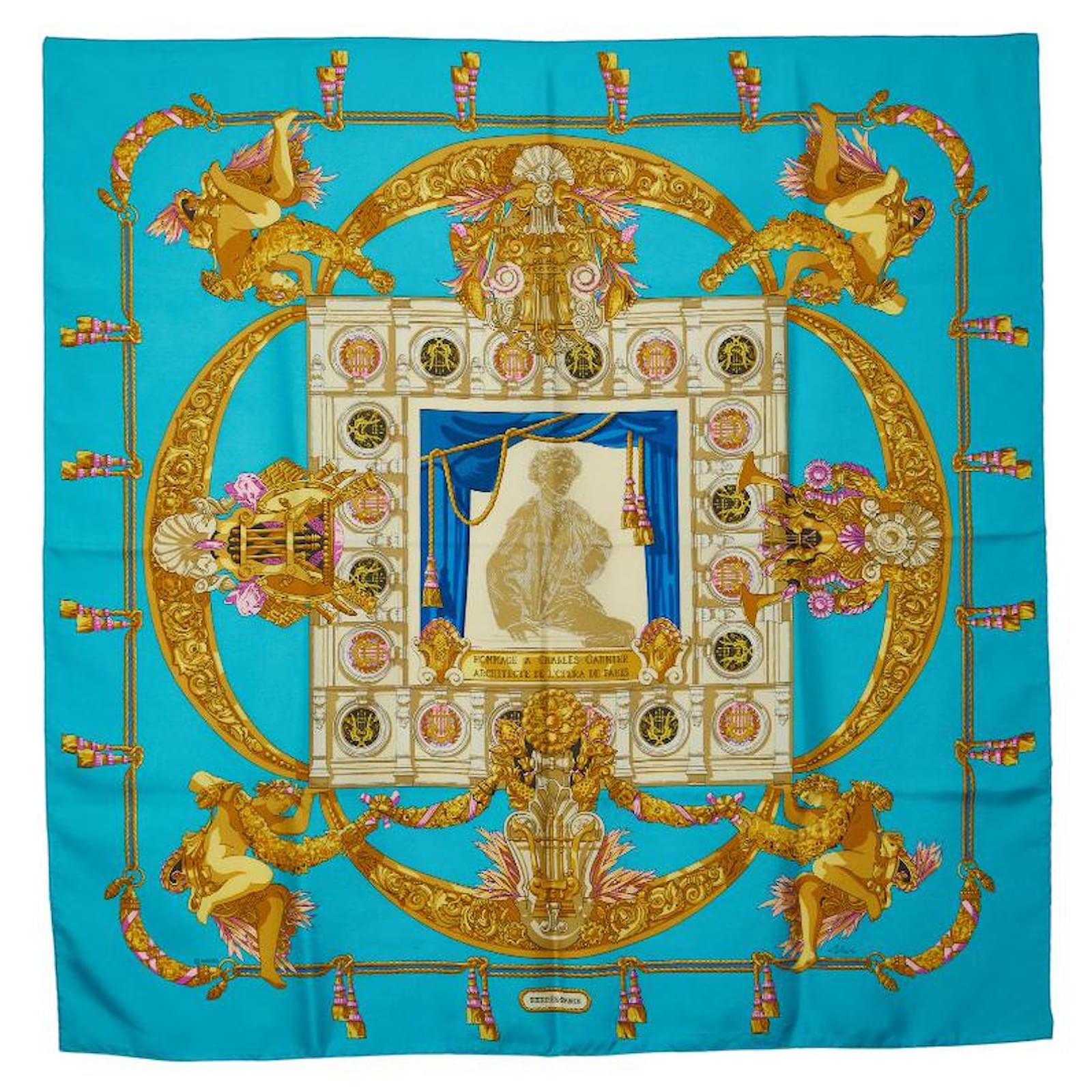 Hermès HOMMAGE A CHARLES GARNIER Carré90 Silk Scarf Blue ref.2653456 ...