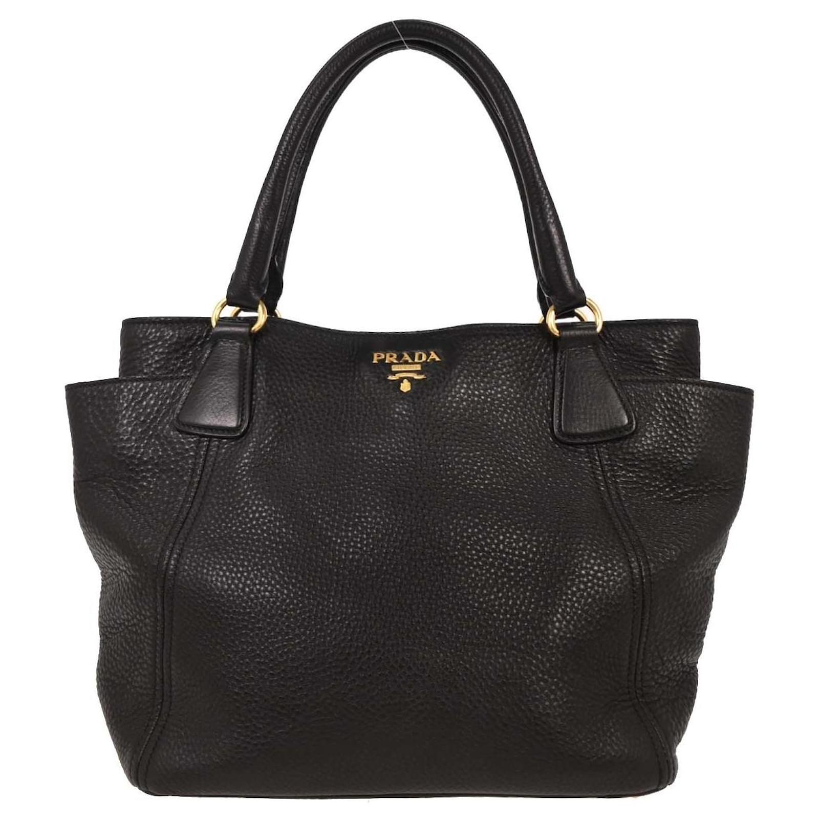 Prada Side Pocket Convertible Tote Vitello Daino Large Black Leather ...