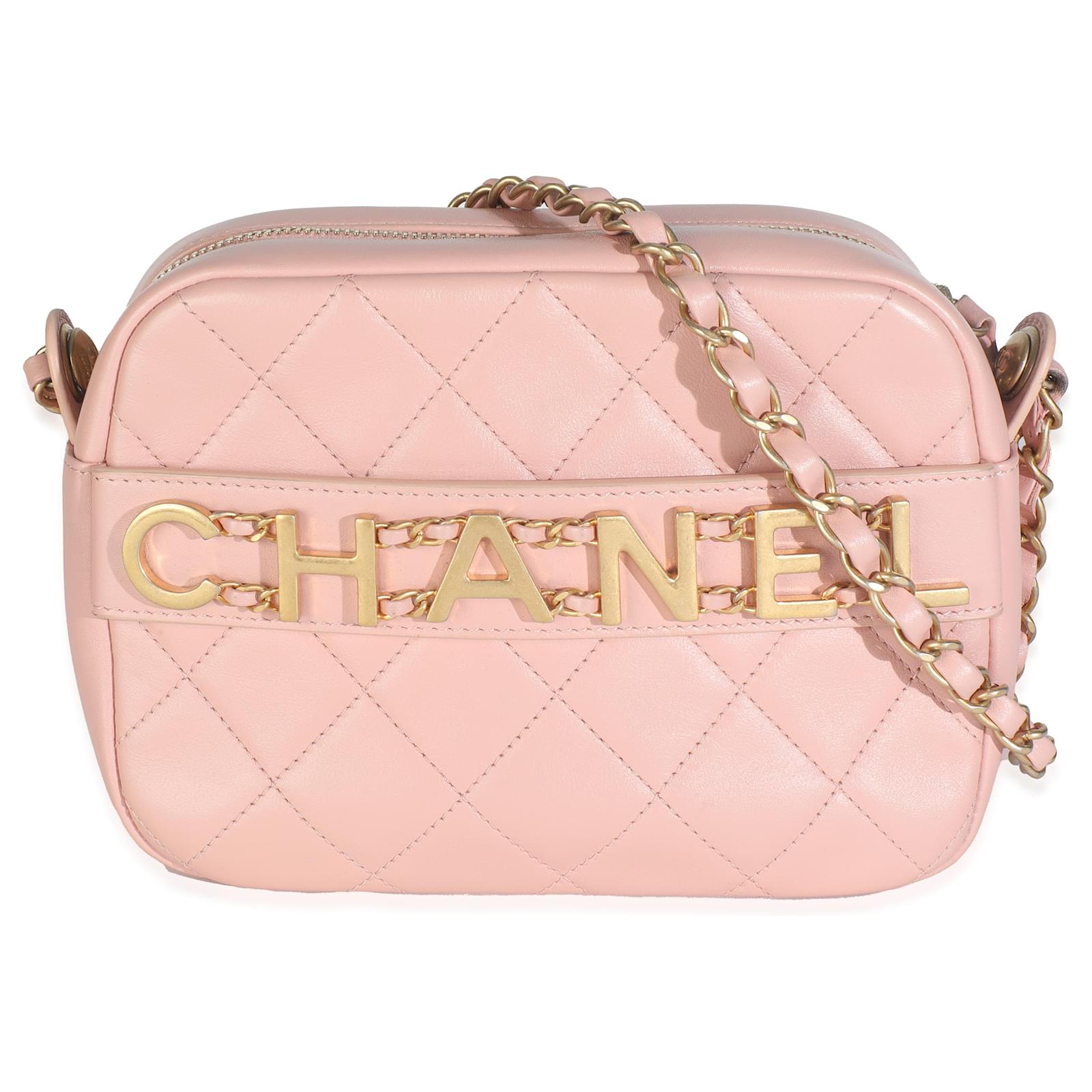 Chanel Light Pink Quilted Calfskin Small Enchained Camera Bag Leather ...