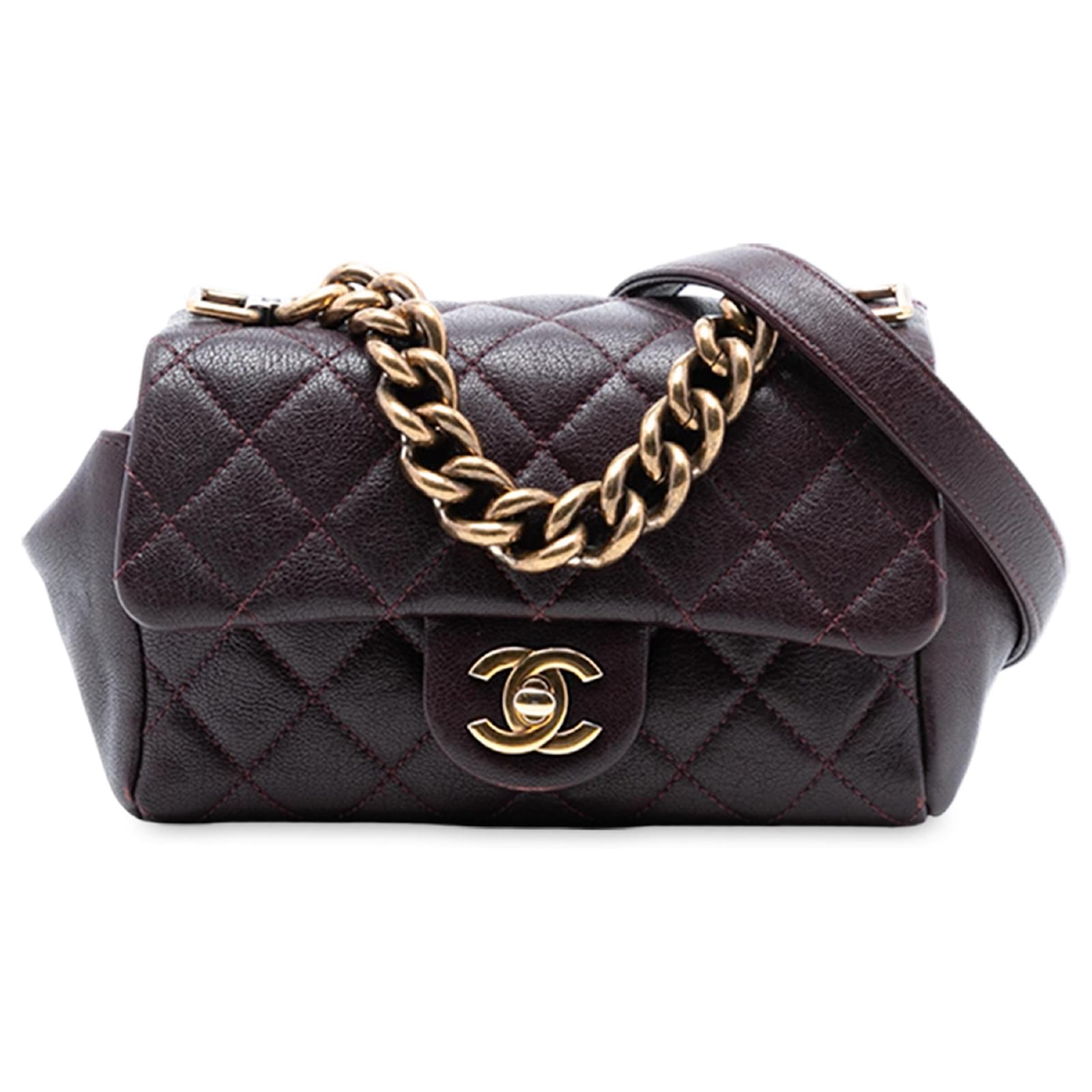 Chanel Red Mini Quilted Sheepskin Trapezio Flap Dark red Leather ref ...