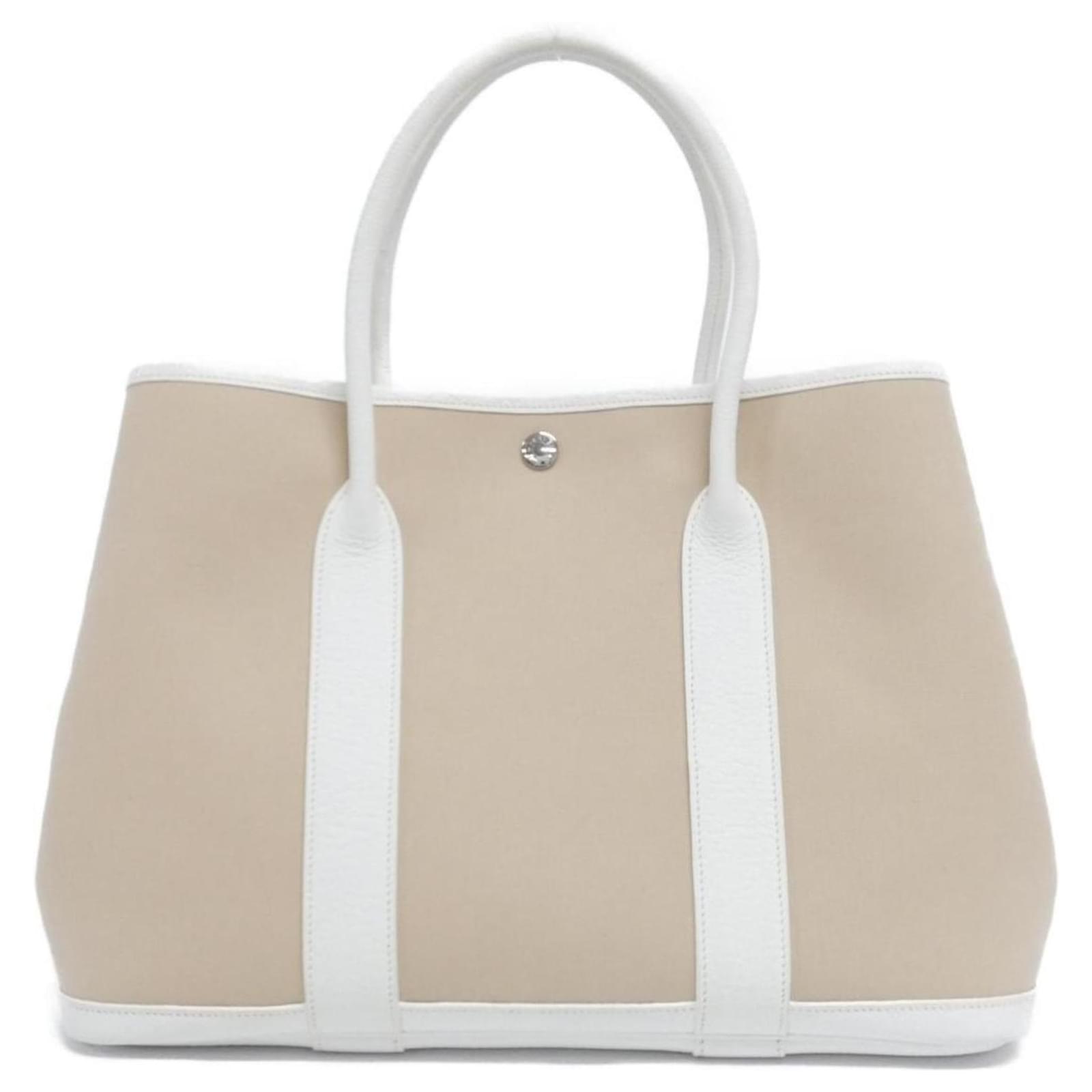 Hermès Hermes Garden Party 36cm Handbag White Beige Leather Cloth ref ...