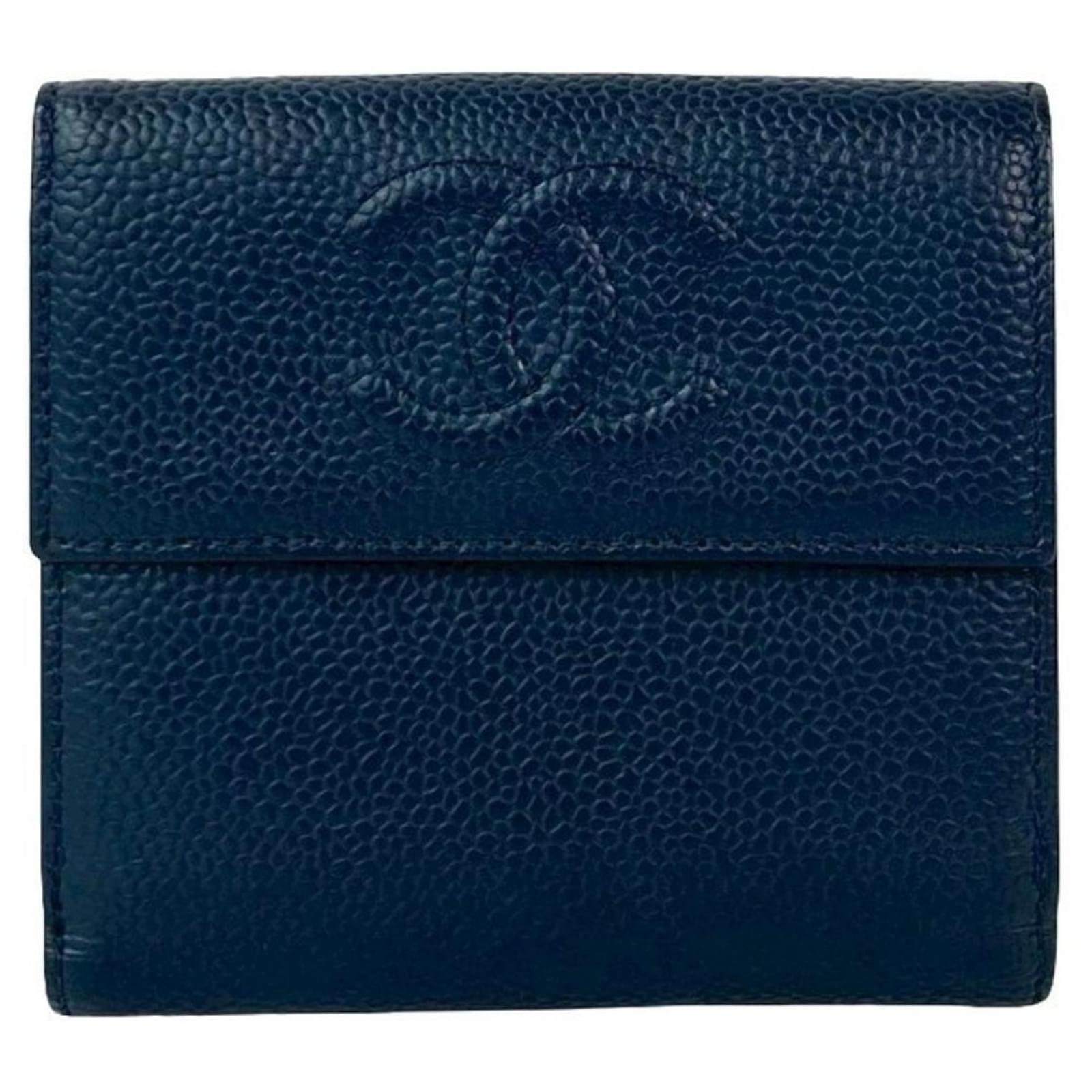Chanel Coco Caviar Leather Bifold Wallet Mini in Navy Navy blue ref ...