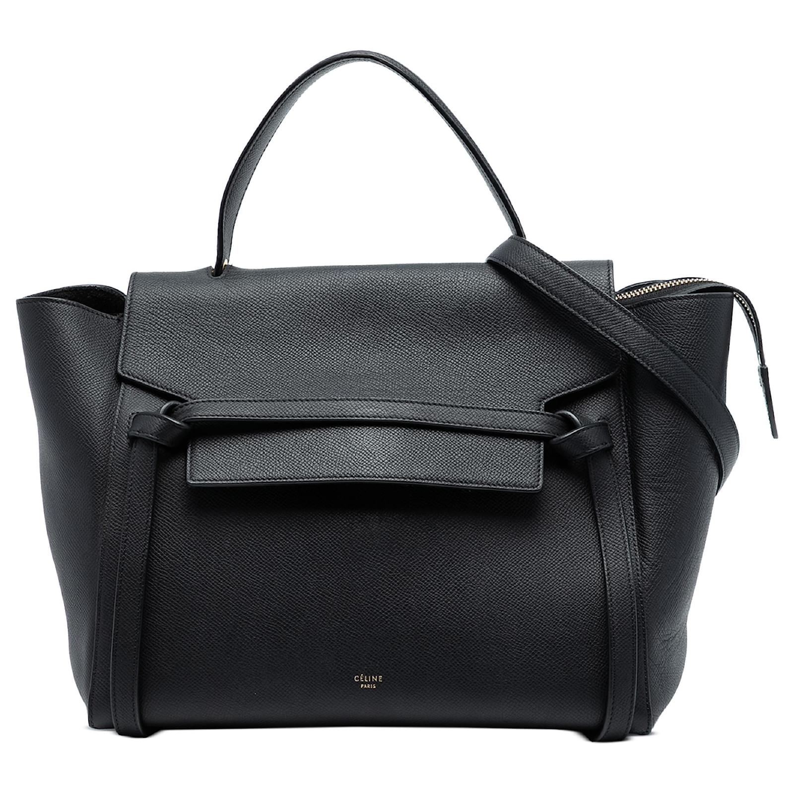 Céline Celine Black Mini Grained Calfskin Belt Satchel Leather Pony ...