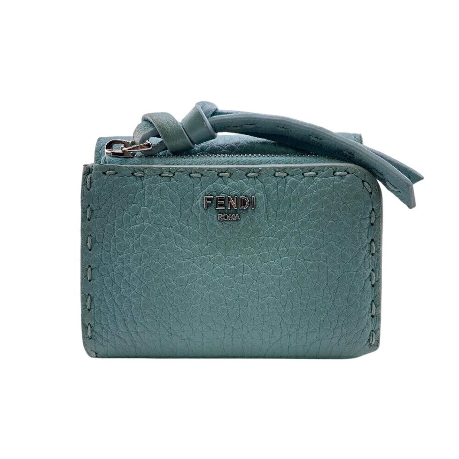 Fendi Selleria Peekaboo Micro L-Shaped Tri-Fold Wallet Blue Leather ref ...