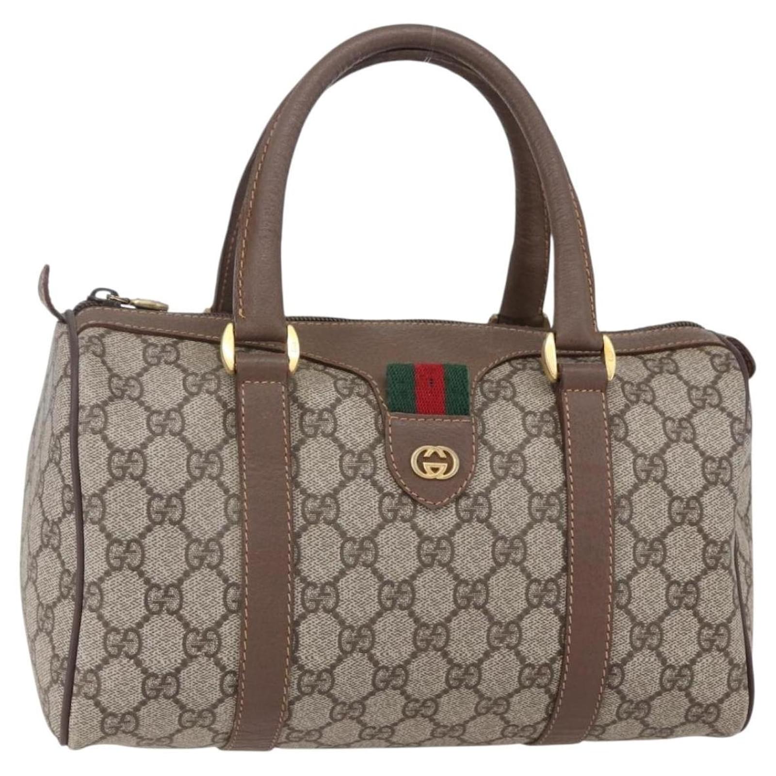 GUCCI GG Supreme Web Sherry Line Boston Bag PVC Beige Gold Auth 147876 ...
