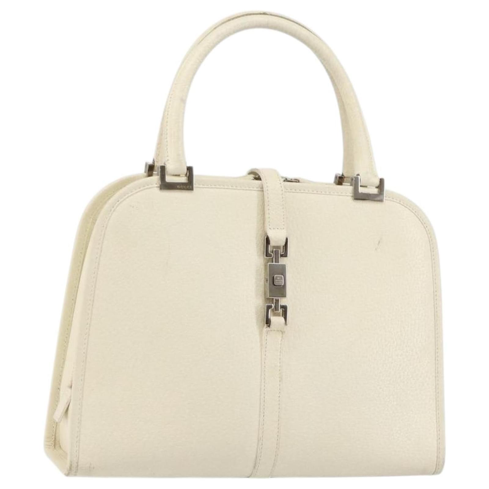 GUCCI Jackie Hand Bag Leather White Silver 002 1071 Auth ti3434 Silvery ...
