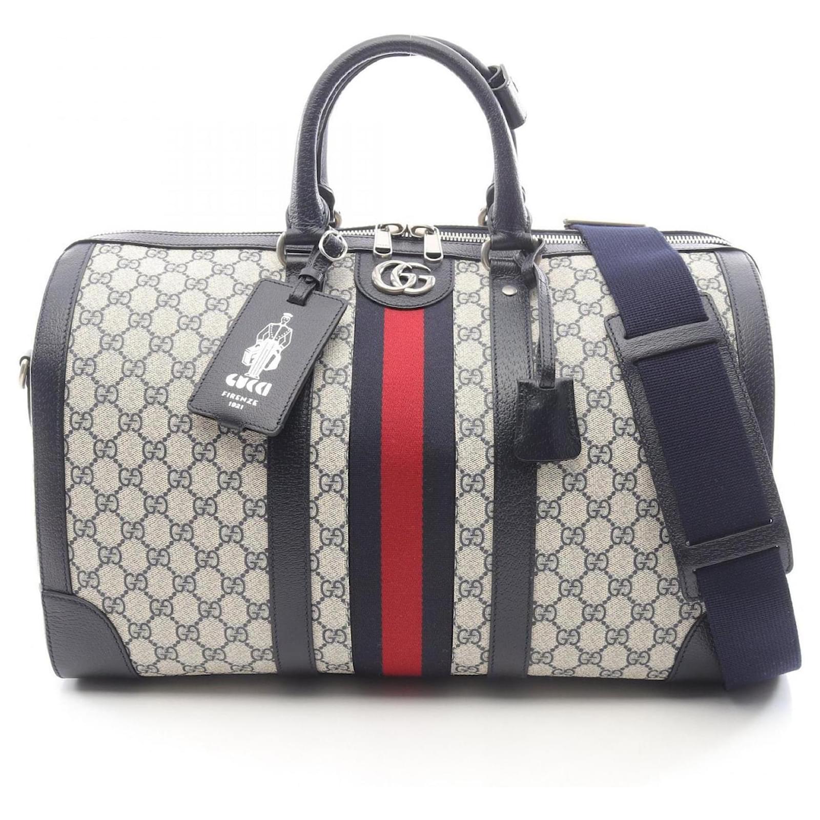 Gucci Medium Duffle Bag Cream Navy blue Leather Plastic ref.2717603 ...