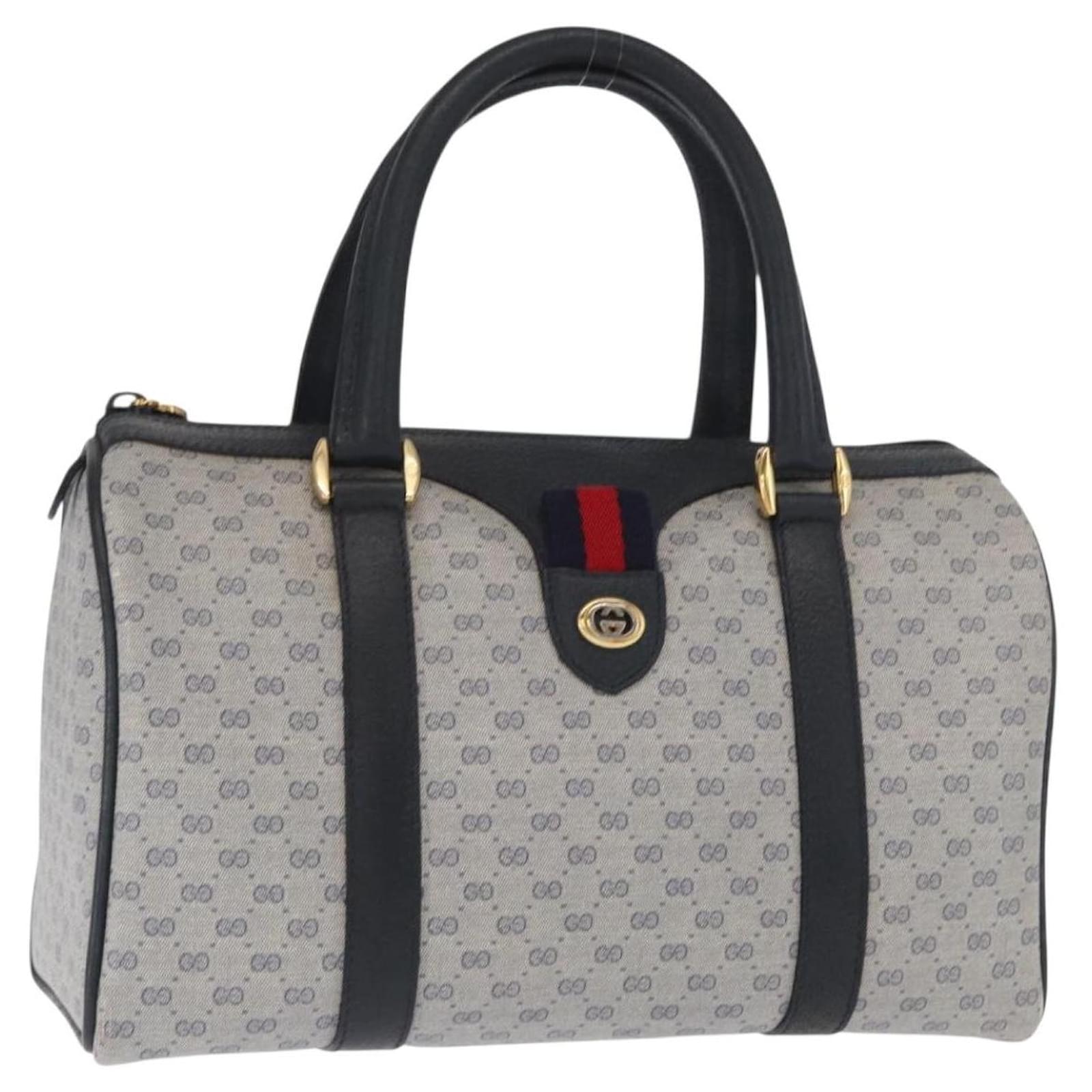 GUCCI GG Supreme Sherry Line Boston Bag PVC Navy Gold 40 02 006 Auth ...