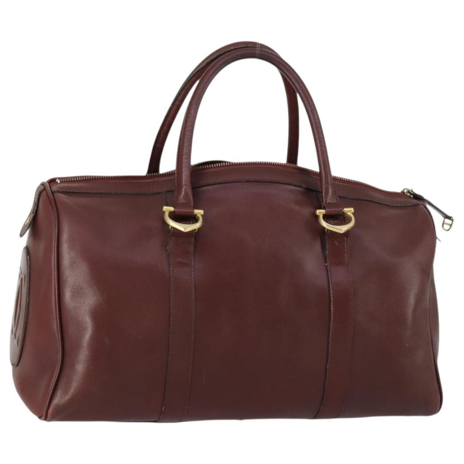 CARTIER Must Line Boston Bag Leather Bordeaux Gold Auth mr1646 Golden ...