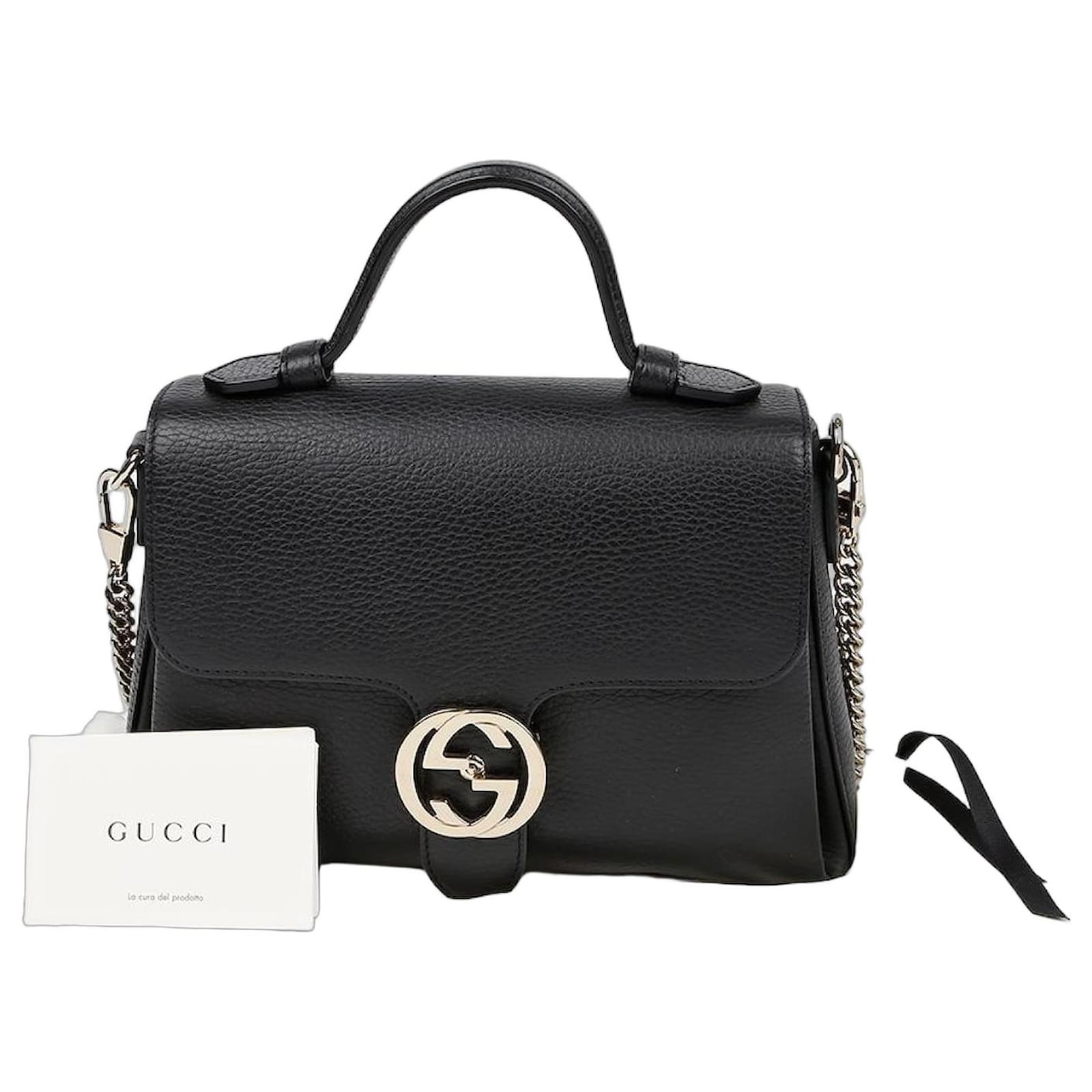 Gucci Interlocking Top Handle Tote Shoulder Bag Black Leather ref ...