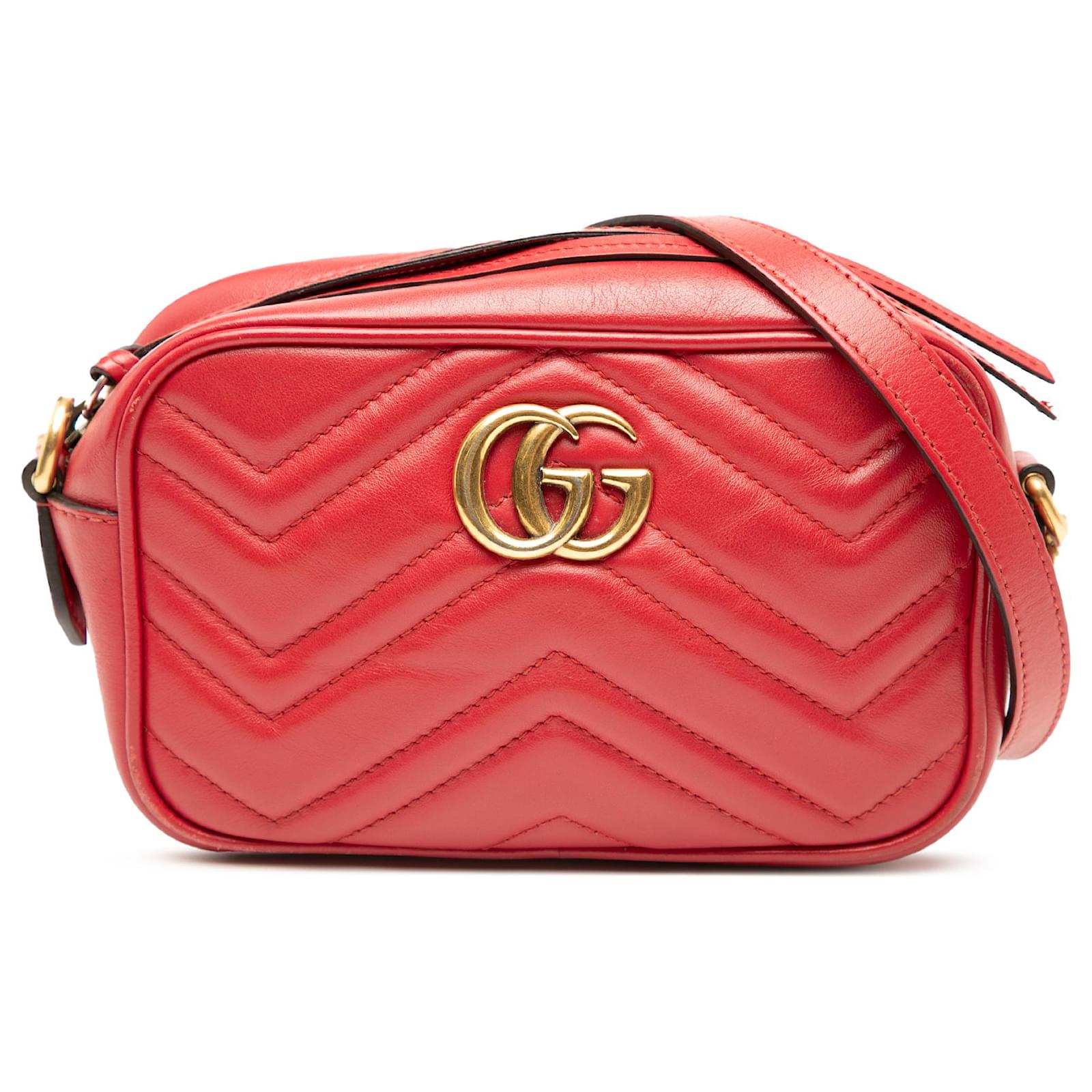 Gucci Red Mini GG Marmont Matelasse Leather Crossbody Pony-style ...