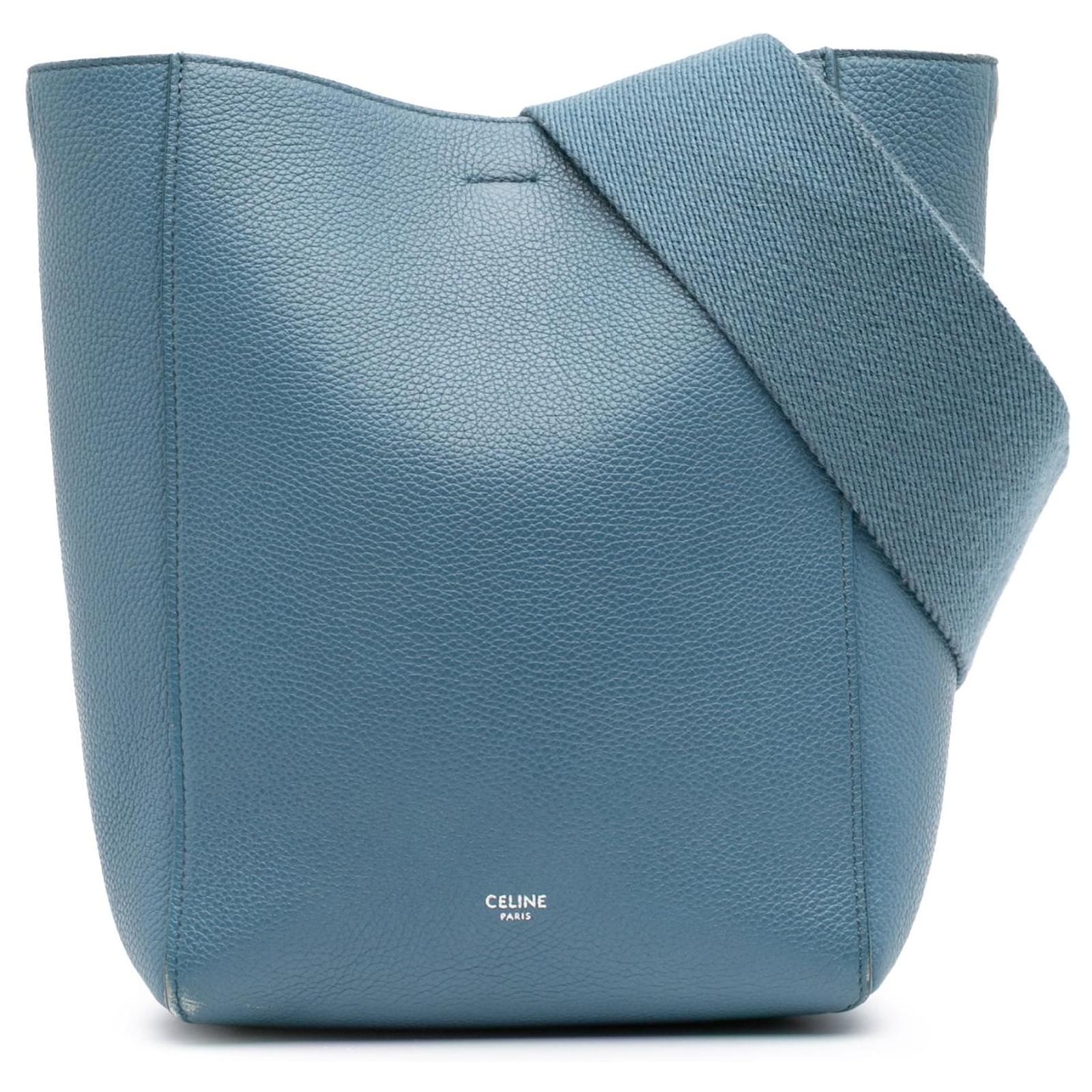 Céline Celine Small Soft Grained Calfskin Seau Sangle Bucket Bag Blue ...