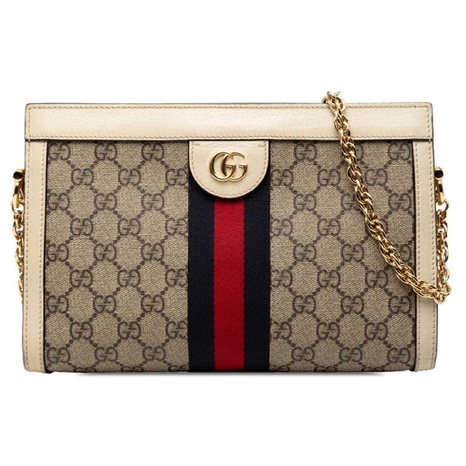 Gucci GG Supreme Sherry Line Crossbody Shoulder Bag Beige Cream Leather ...