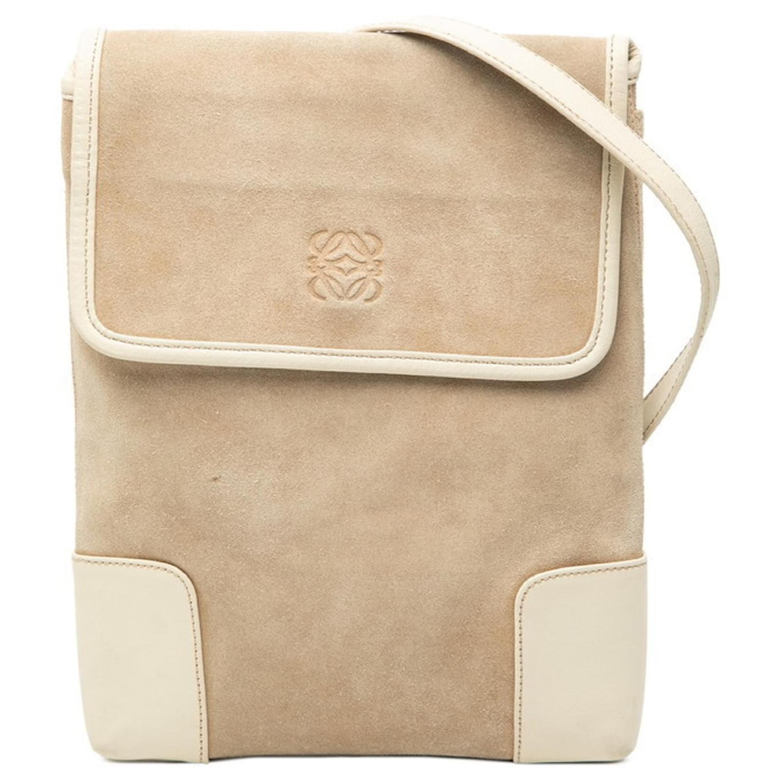 Loewe Anagram Crossbody Shoulder Bag in Beige Suede Leather Eggshell ...