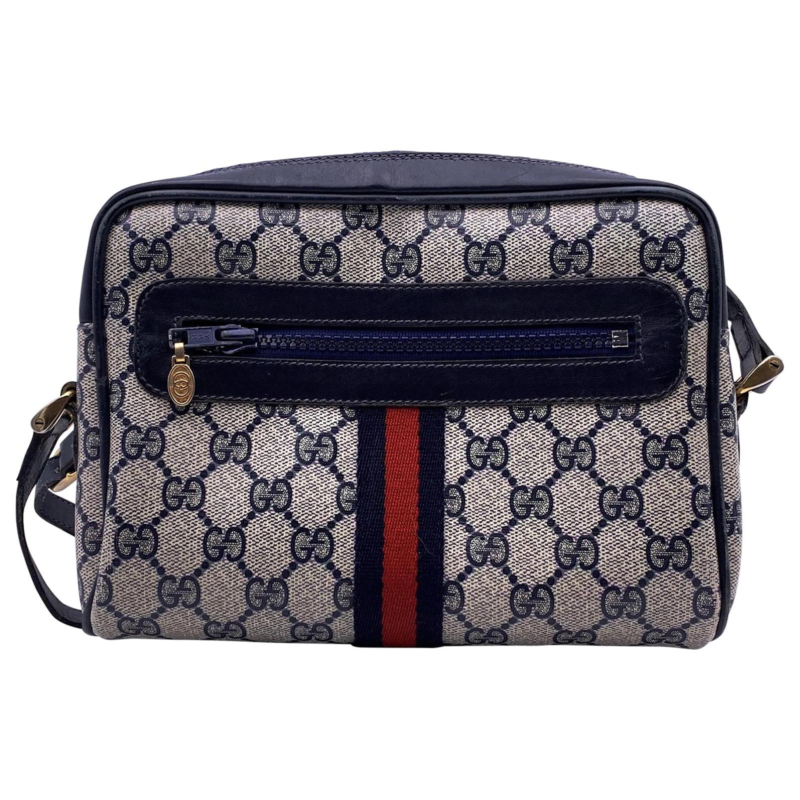 Gucci Vintage Blue Monogram Canvas Ophidia Messenger Crossbody Bag ...
