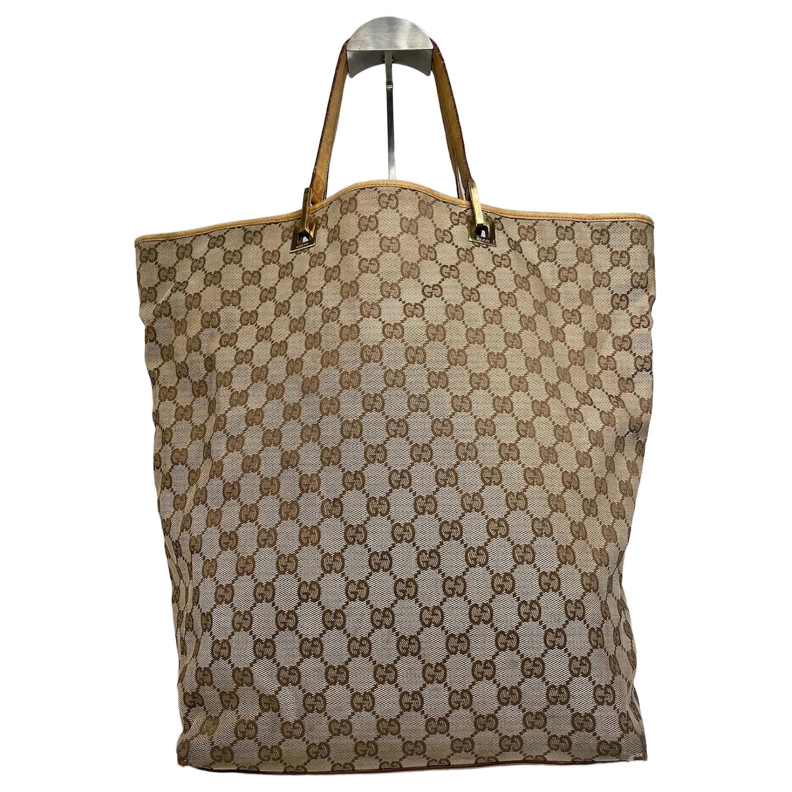 Vintage Gucci Monogram Tote Bag Beige Brown Leather ref.2782465 - Joli ...