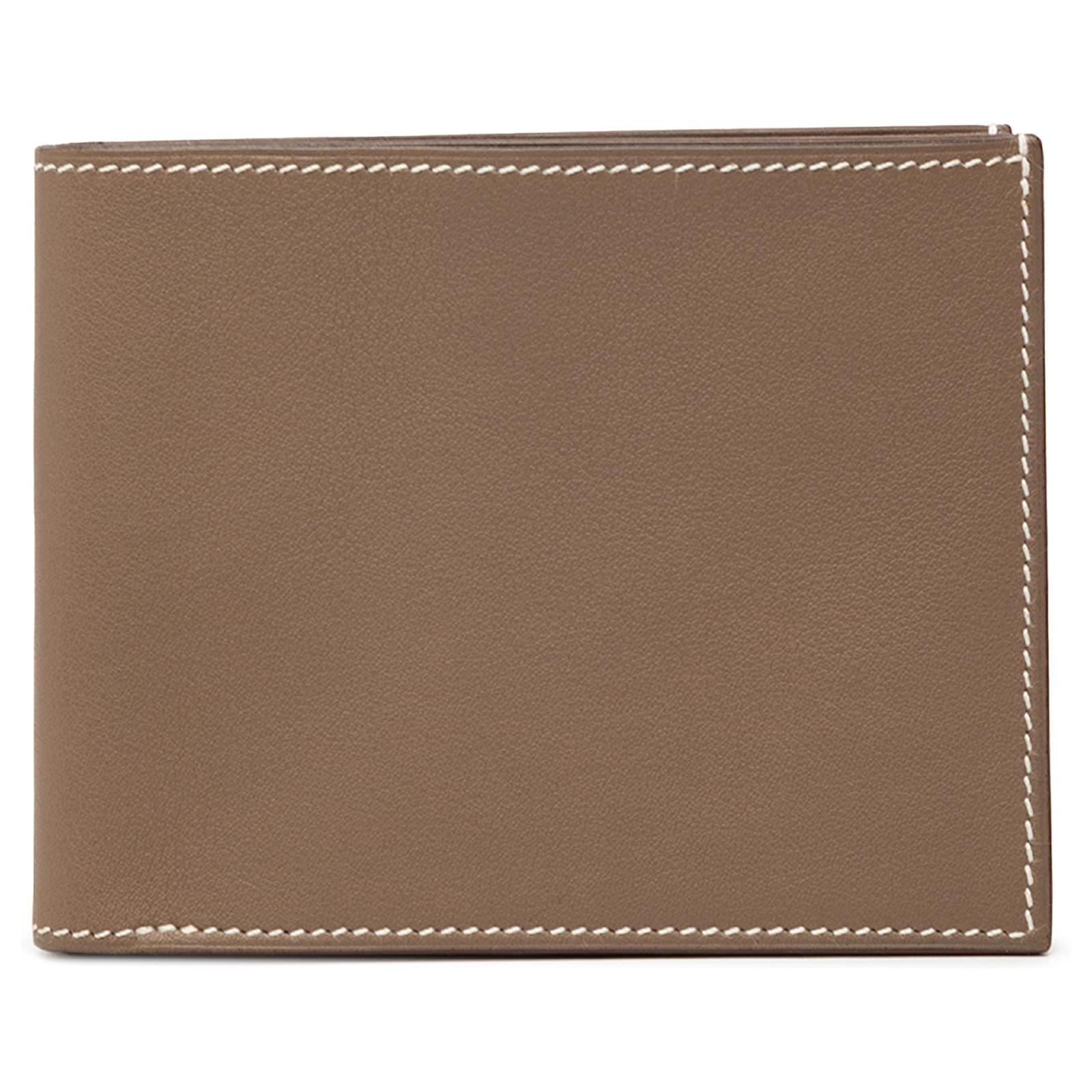 Hermès Brown Swift Citizen Twill Compact Wallet Taupe Leather Pony ...