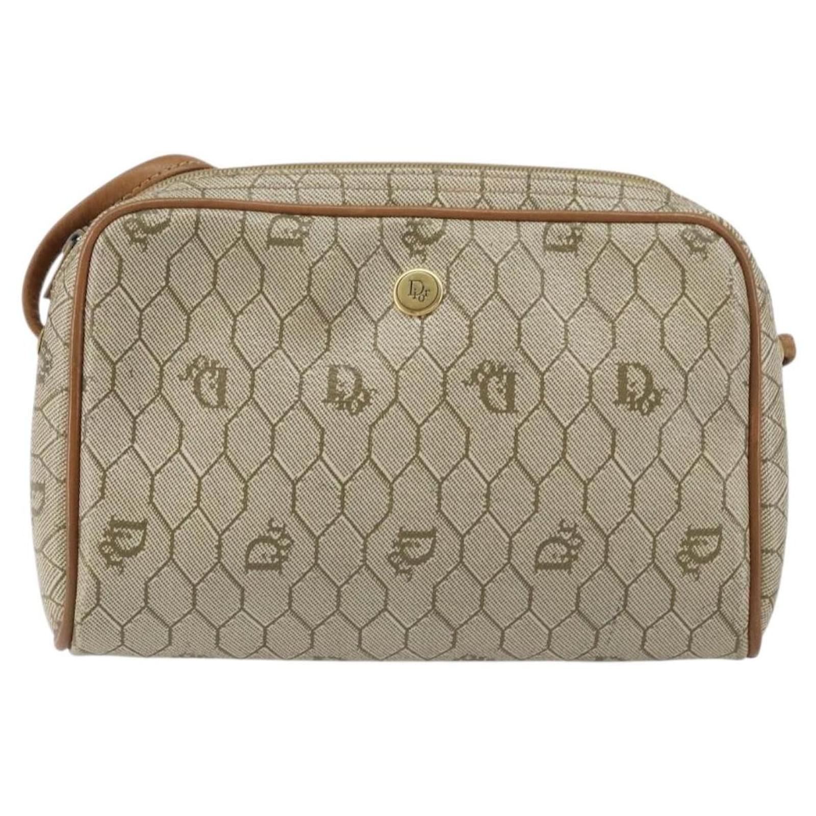 Christian Dior Vintage Honeycomb Shoulder Bag Canvas Beige Cloth ref ...