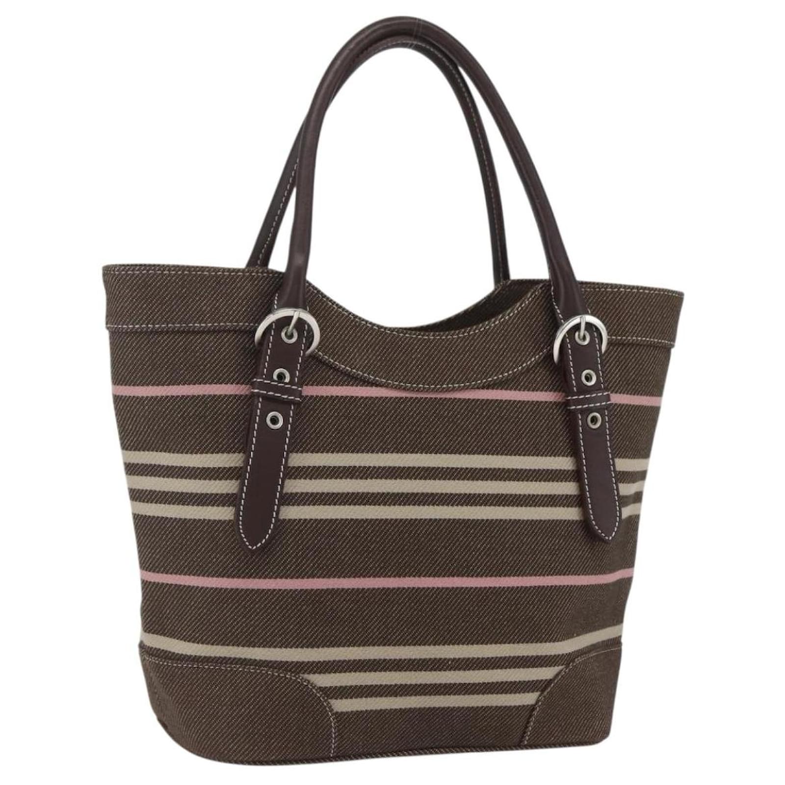 BURBERRY Nova Check Blue Label Tote Bag Canvas Brown Silver Auth SW2025 ...