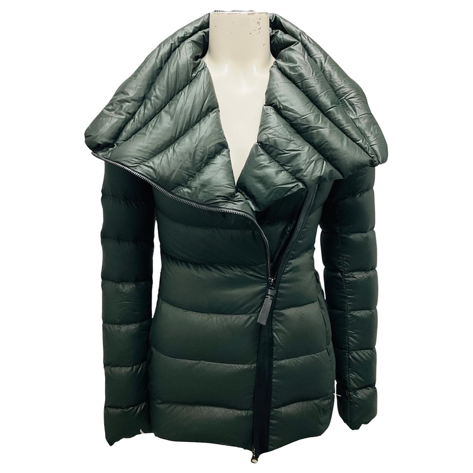 Mackage Olive Green / Black Leather Trimmed Quilted Down Puffer Jacket ...