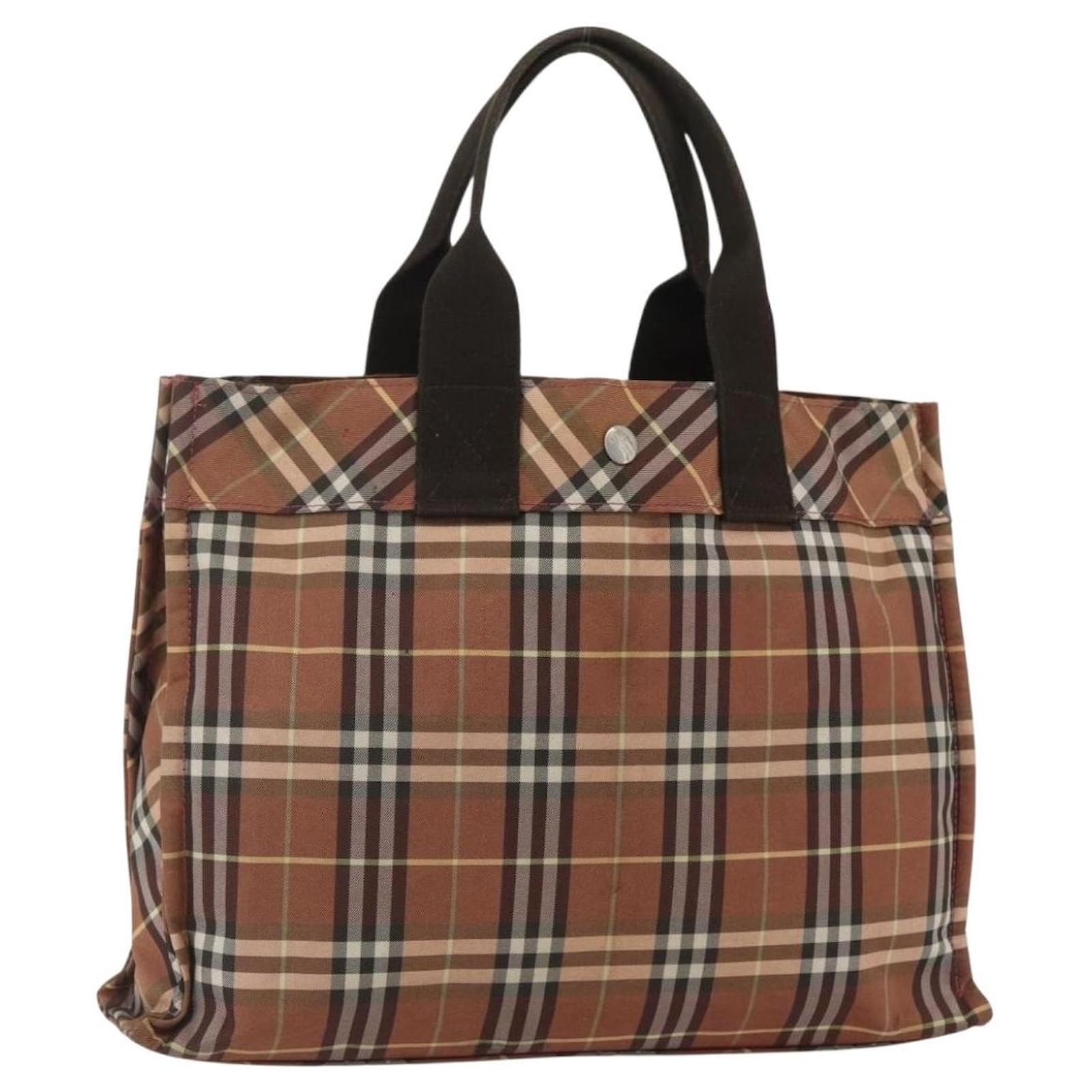 BURBERRY Nova Check Blue Label Tote Bag Nylon Brown Silver Auth SW2027 ...