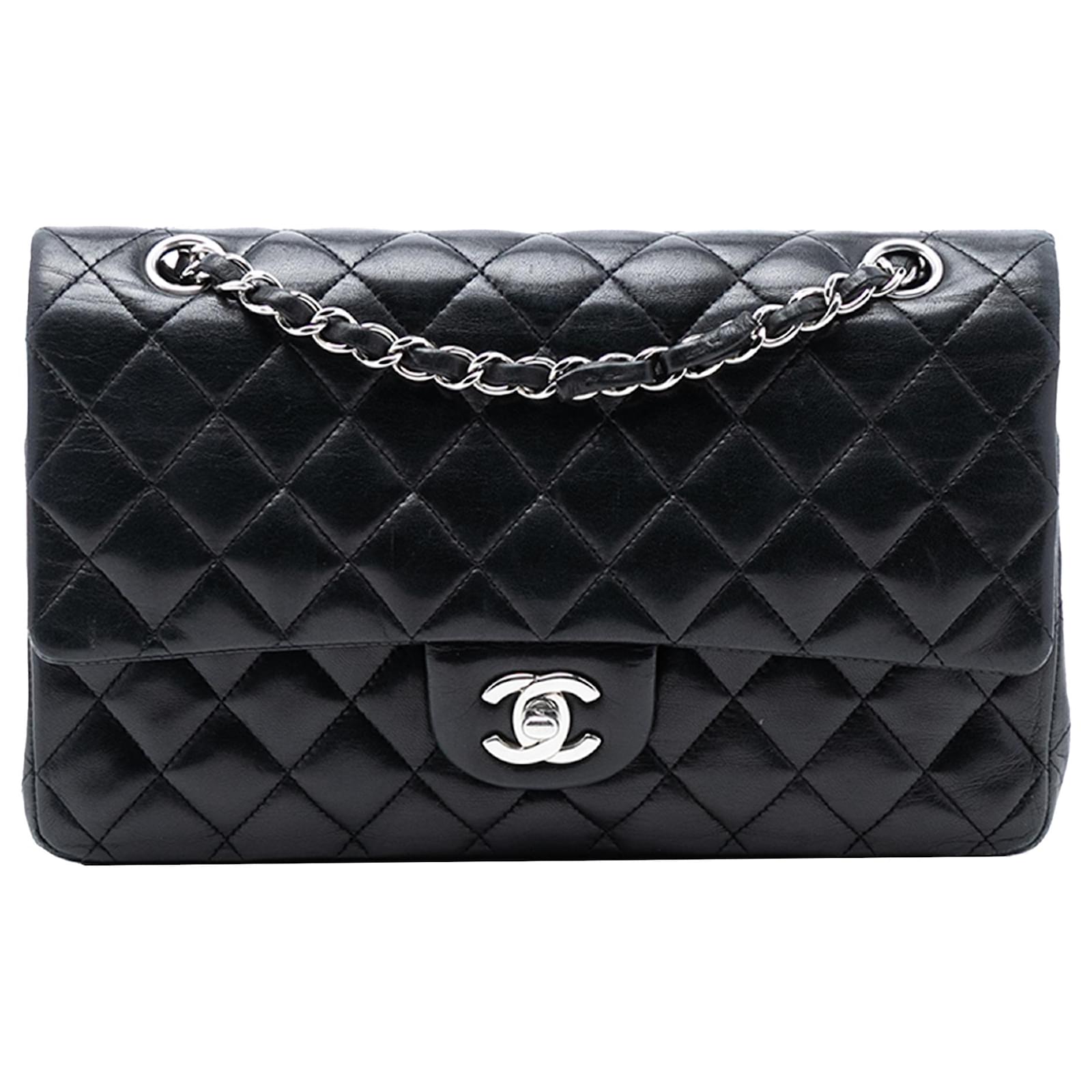Chanel Noir Moyen Classique en Cuir d'Agneau Double Rabat ref.2816981 ...