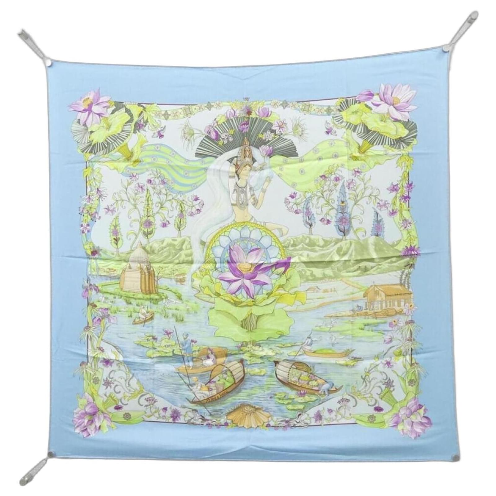 Hermès Hermes SARASVATI Carre Scarf Muffler Light blue Silk ref.2852590 ...